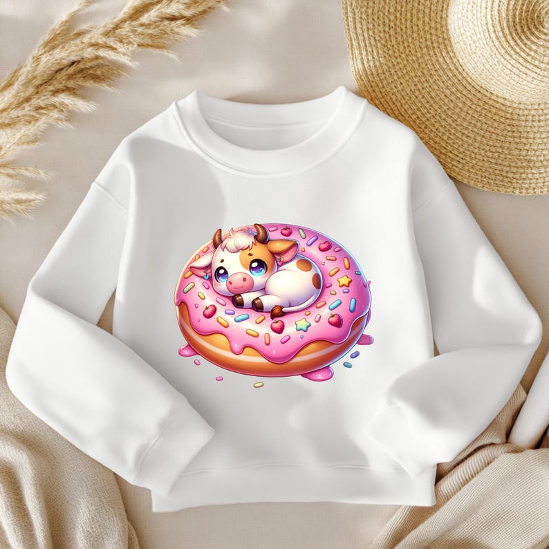 Kawaii Pink Donut Cow Clipart, Baby Cow PNG for Planners and Crafts ...