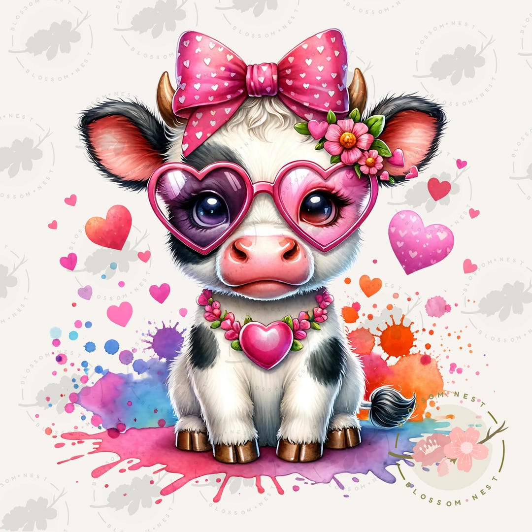 Watercolor Pink Baby Cow Clipart PNG, Png Valentines Day Design, Trendy ...