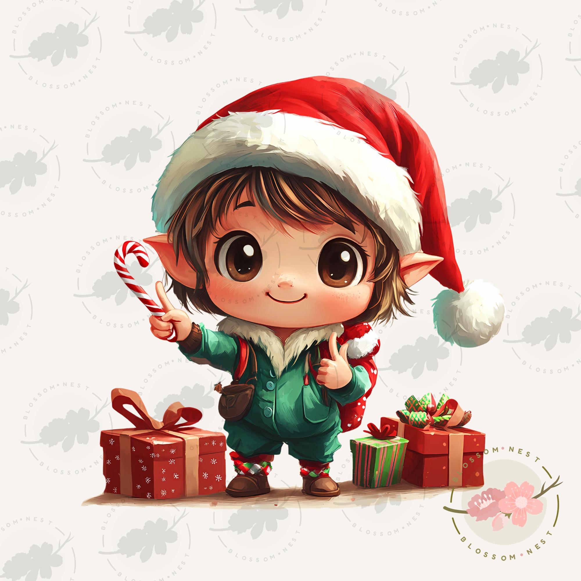 Cute Christmas Elf Boy Clipart PNG, Kawaii Elf Sticker, Christmas Elf ...
