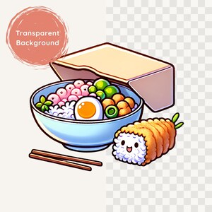 Kawaii Japanese Food Clipart Bundle, Cute Food PNG, Printable Stickers ...