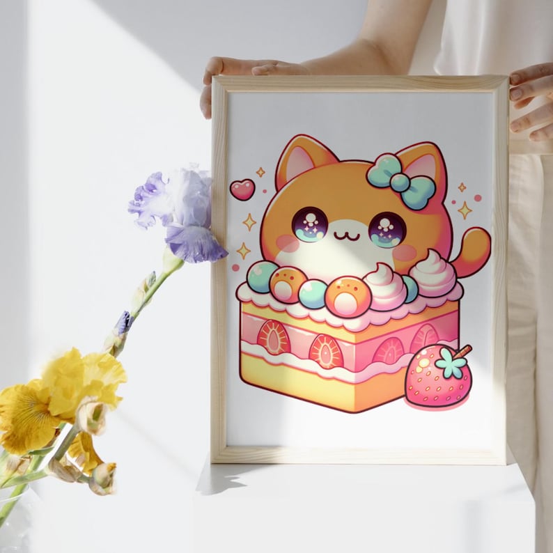 Kawaii Cat Cake Clipart Png, Cute Chibi Dessert Cat, Sublimation Design ...