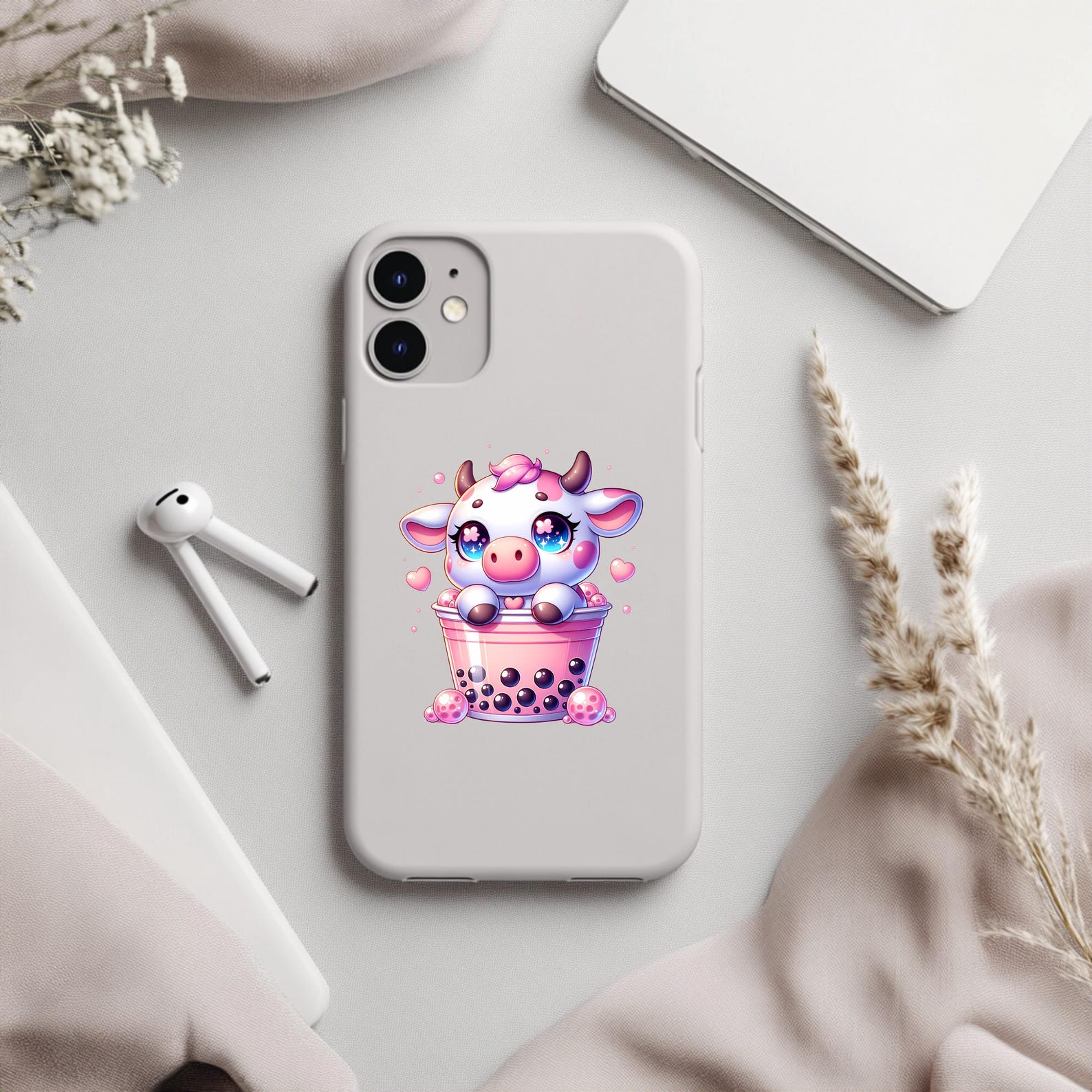 Kawaii Pink Boba Cow Clipart, Milk Strawberry Png, Cow Stickers ...