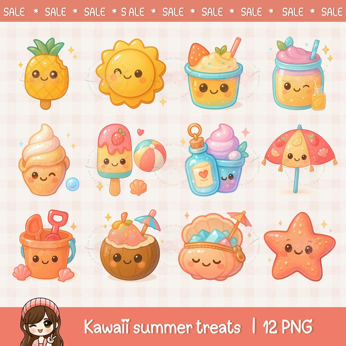 Kawaii Summer Beach Treats Clipart, Kawaii Food, Cute Vacation ...