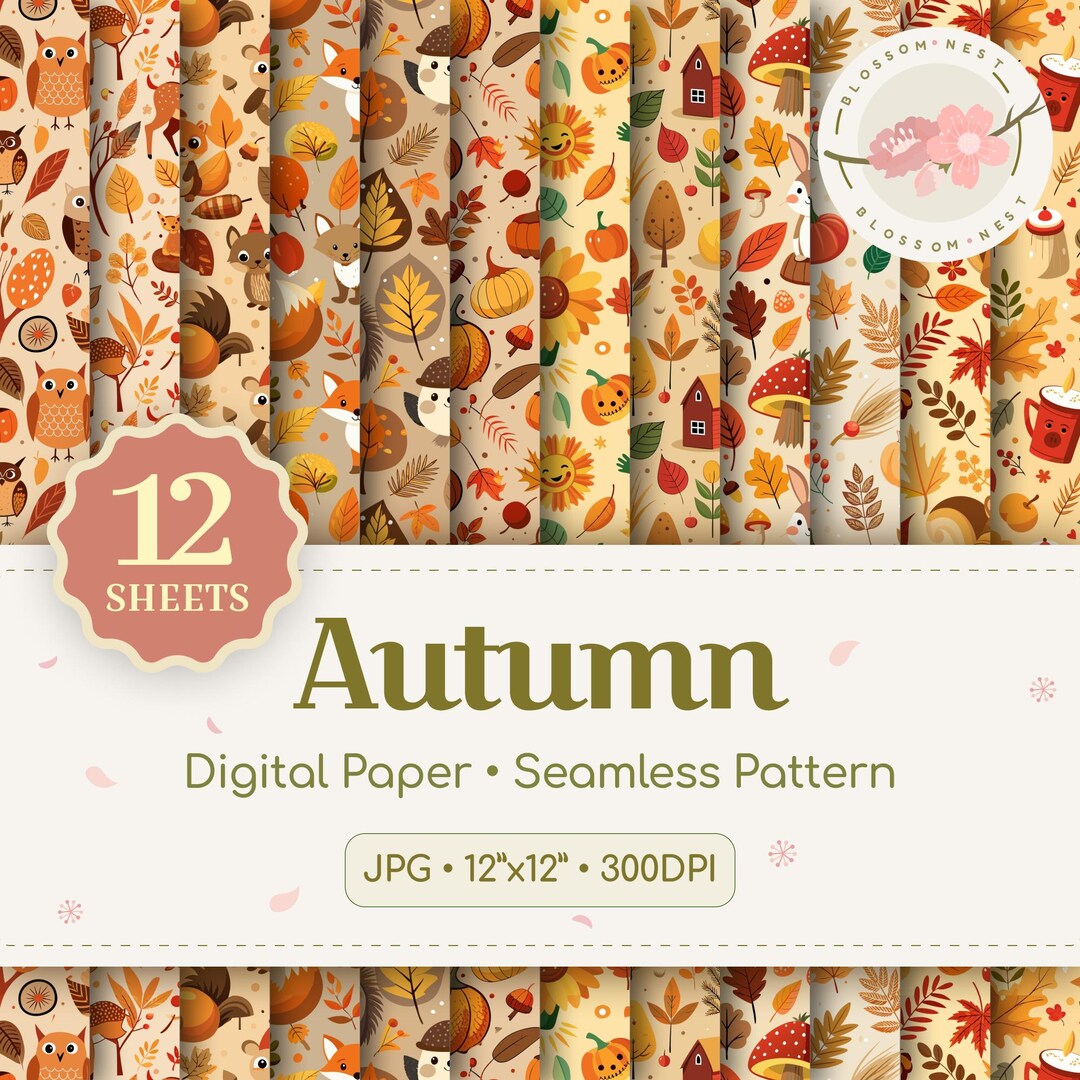 Autumn Digital Pattern Bundle, Autumn Digital Paper, Autumn Digital ...