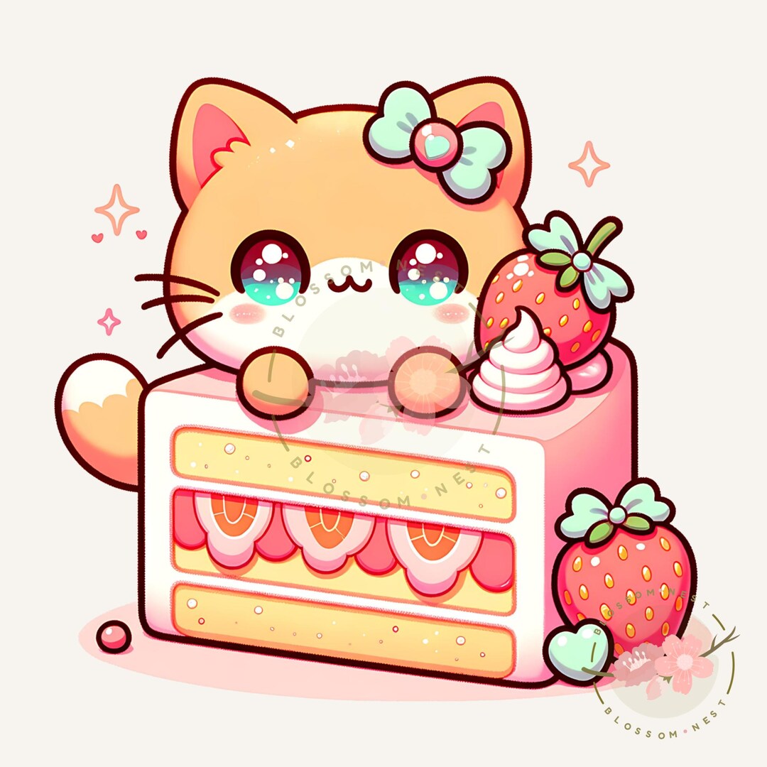 Kawaii Cat Cake Clipart Png, Cute Chibi Dessert Cat, Sublimation Design ...