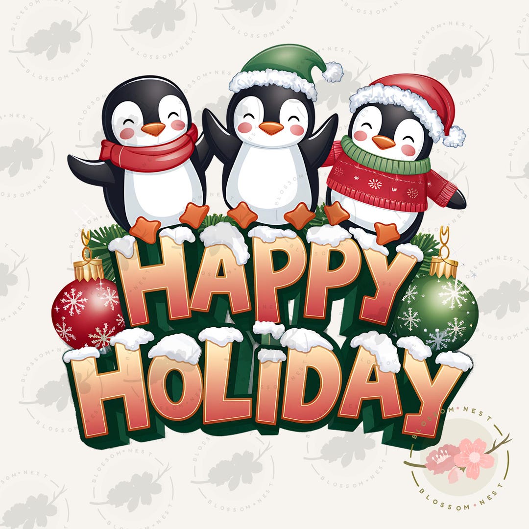 Happy Holiday Penguins Family Png, Penguin Trio, Penguin Friends Png ...
