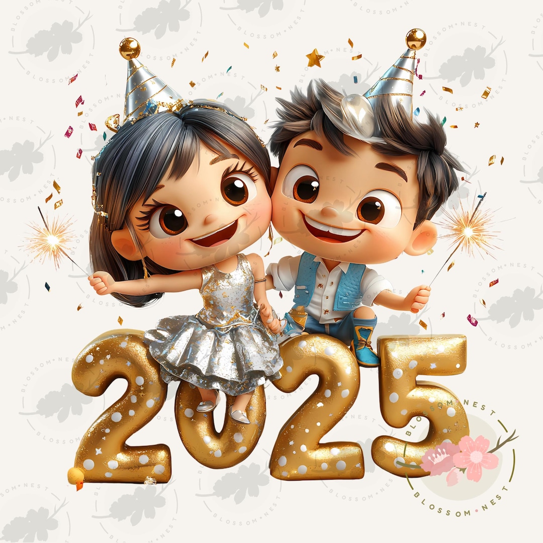 Couple 2025 Png Clipart, Happy New Year 2025 Png, Cute Chibi Couple Png ...