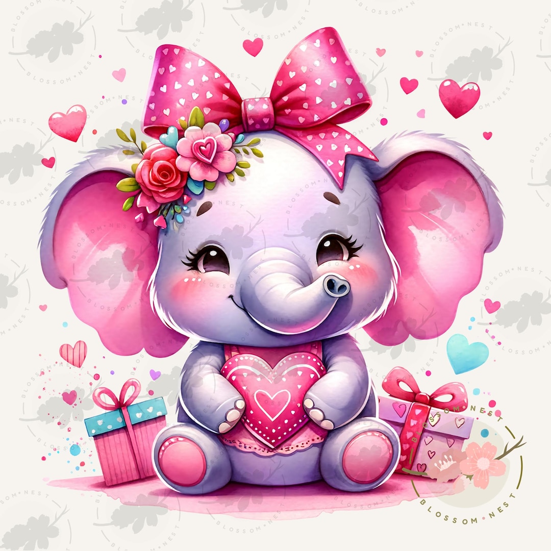 Valentines Day Pink Baby Elephant Png, Valentines Animal Png, Png ...