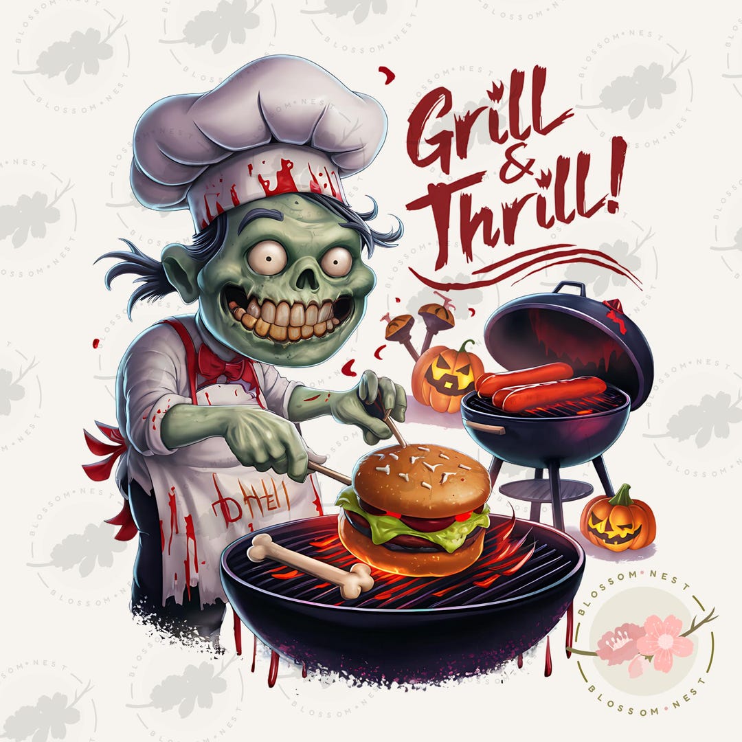 Zombie Chef Png, Grill & Thrill Png, Halloween Zombie Png, Bbq Party ...