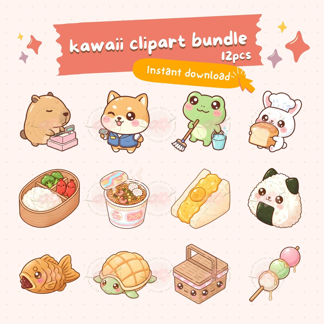 Kawaii Japanese Picnic and Cute Chibi Animal Clipart, 12 Shiba Cat ...