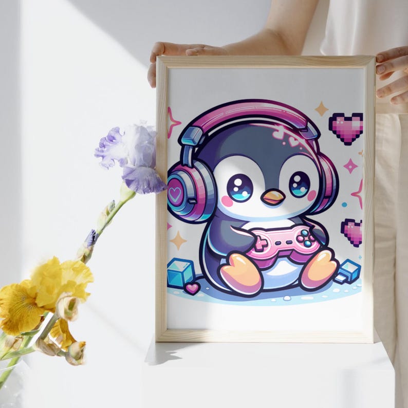 Kawaii Penguin Gamer Png, Penguin Sticker, Pink Animals, Penguin ...