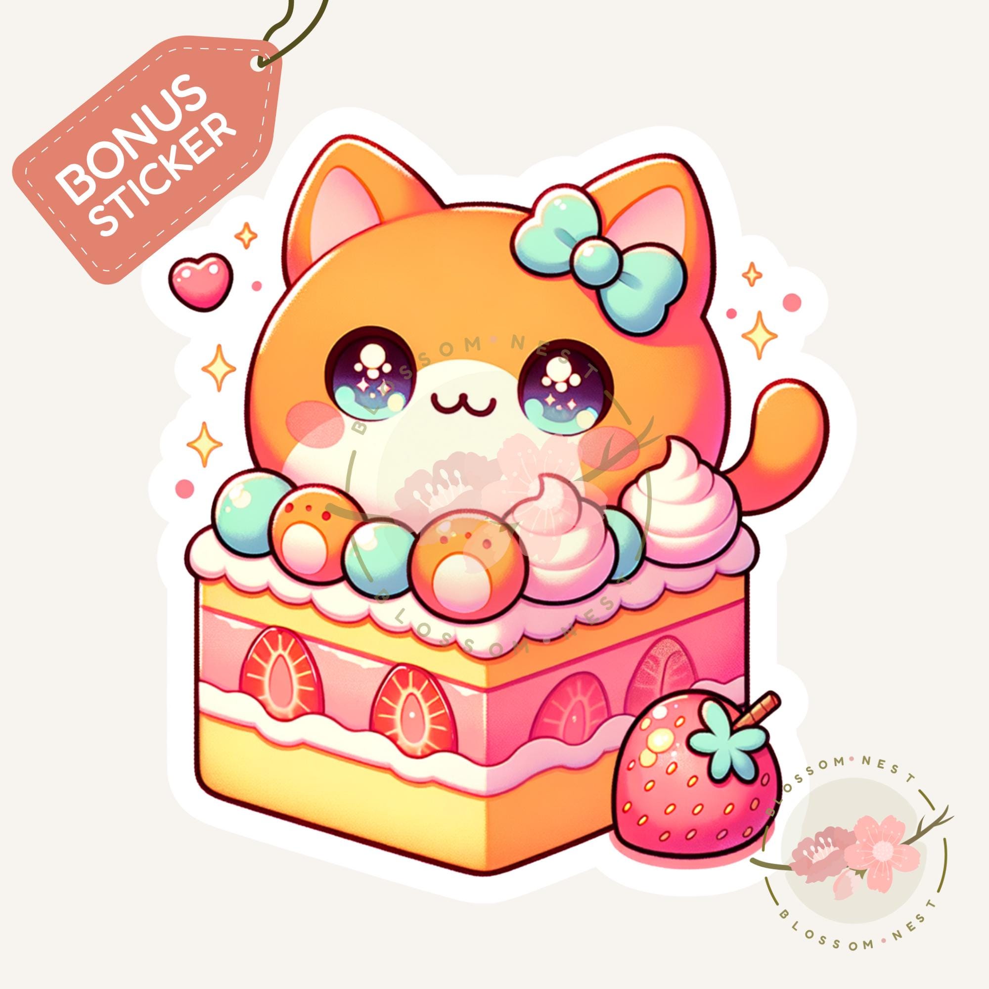 Kawaii Cat Cake Clipart Png, Cute Chibi Dessert Cat, Sublimation Design ...