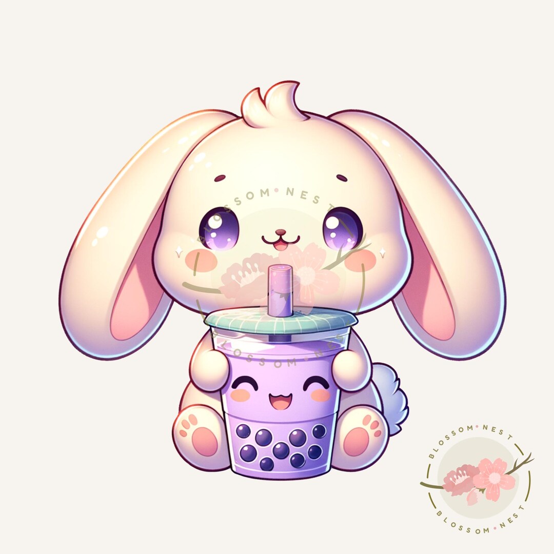 Cute Kawaii Bunny Boba Tea Clipart Png, Printable Planner Stickers ...