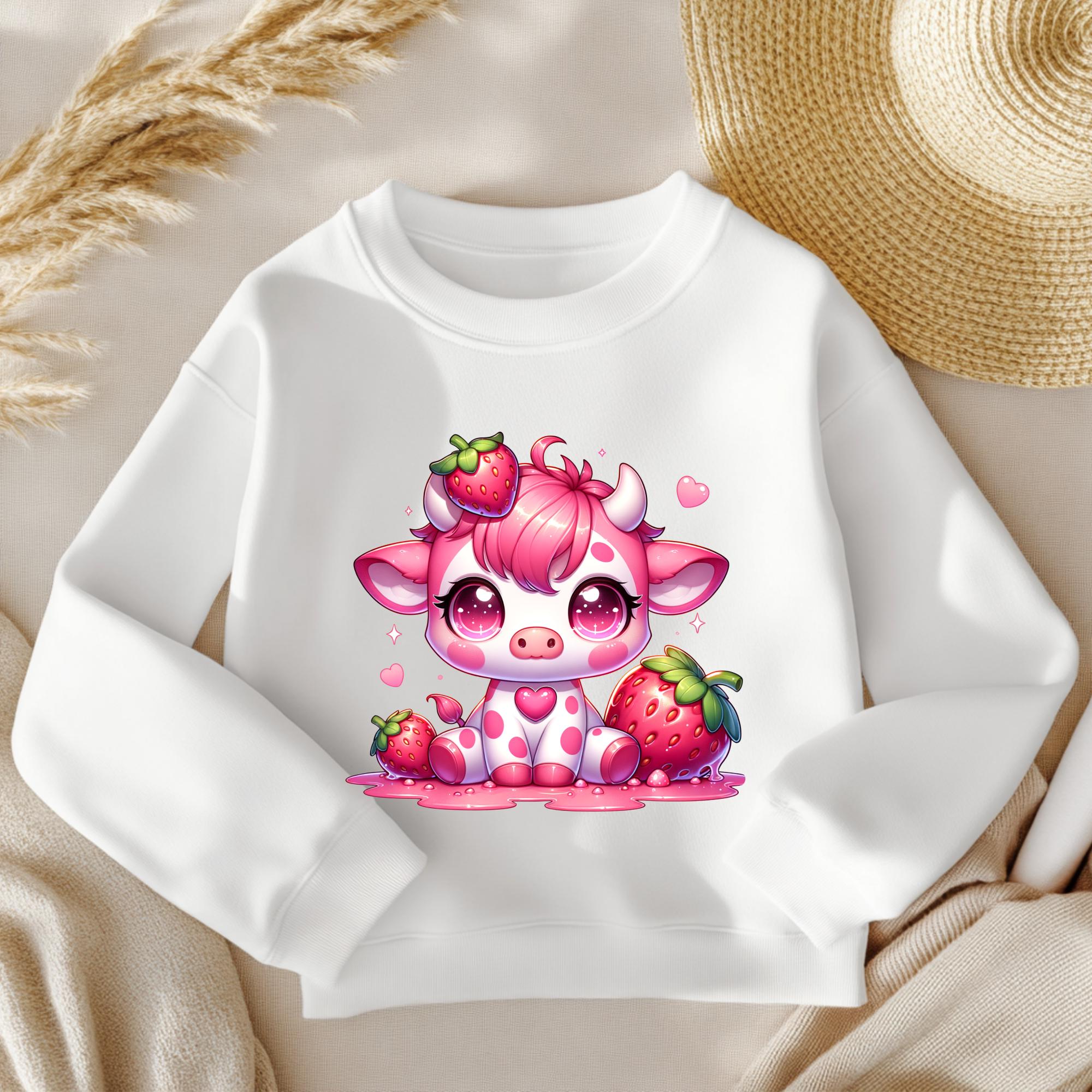Kawaii Pink Strawberry Cow Png, Pink Cow Sticker, Kawaii Pink Animals ...
