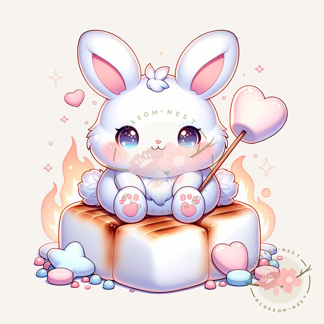 Cute Kawaii Smores Bunnie Png, Pink Bunny Marshmallow Sticker, Cute ...