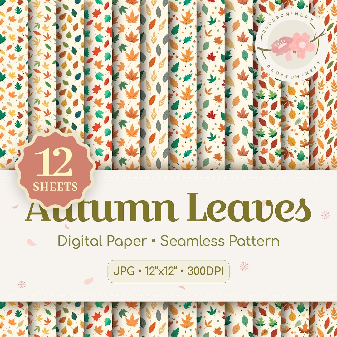Autumn Leaves Digital Pattern Bundle, Fall Leaves Digital Paper, Autumn ...