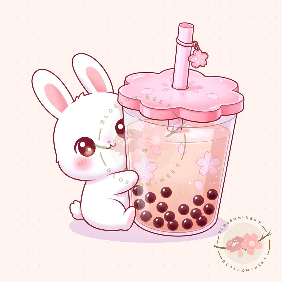 Kawaii Pink Bunny Sakura Boba Clipart PNG, Pastel Rabbit Bubble Tea ...