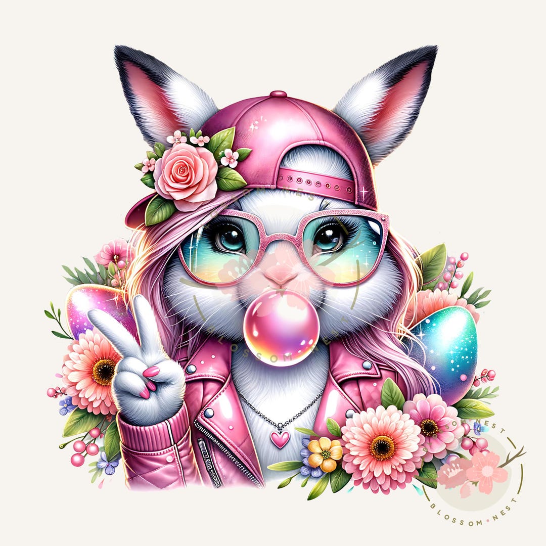 Pink Easter Bunny Clipart Png, Girl Bunny Blowing Bubble, Easter ...