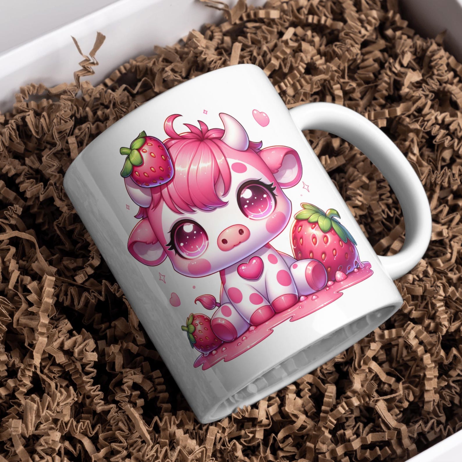 Kawaii Pink Strawberry Cow Png, Pink Cow Sticker, Kawaii Pink Animals ...