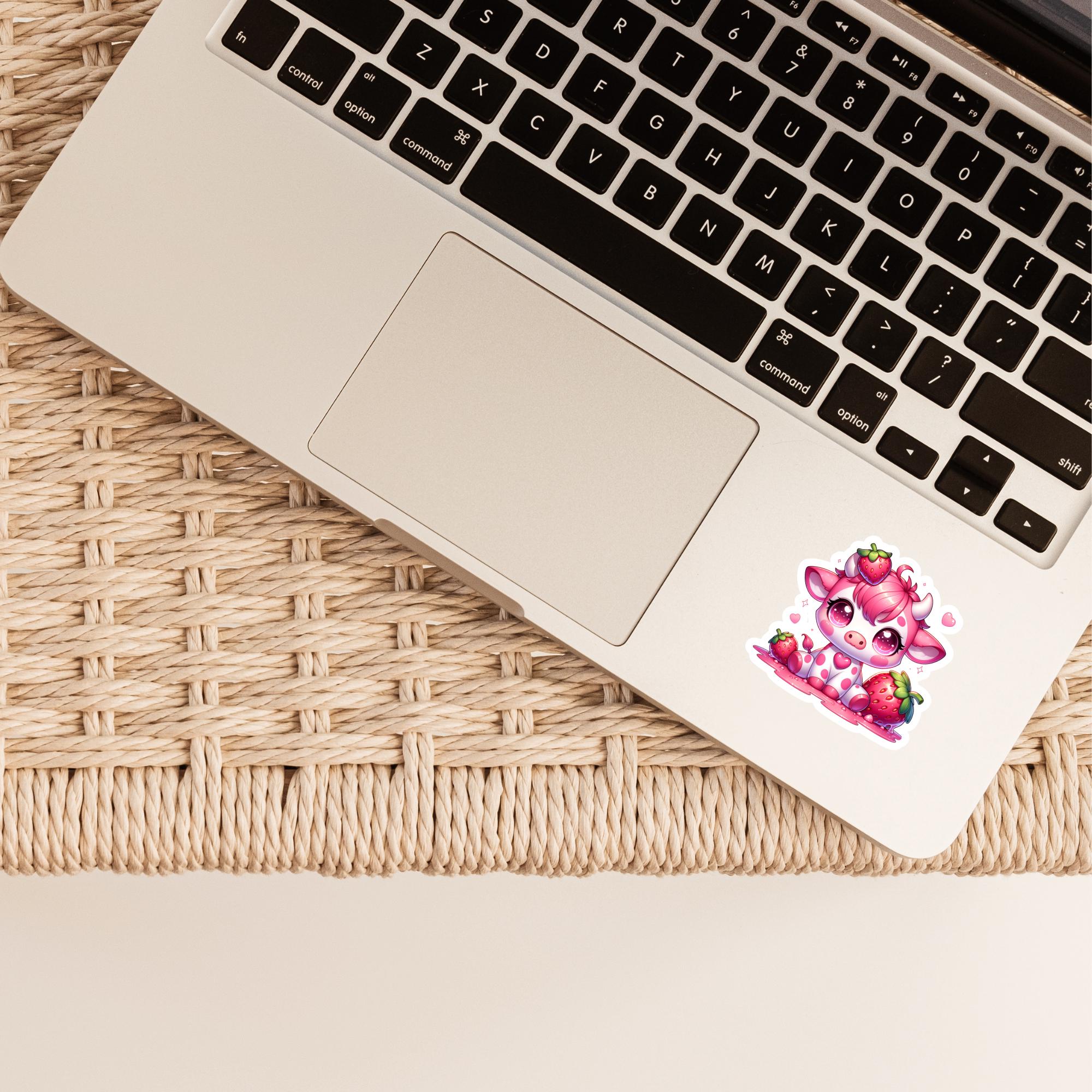 Kawaii Pink Strawberry Cow Png, Pink Cow Sticker, Kawaii Pink Animals ...