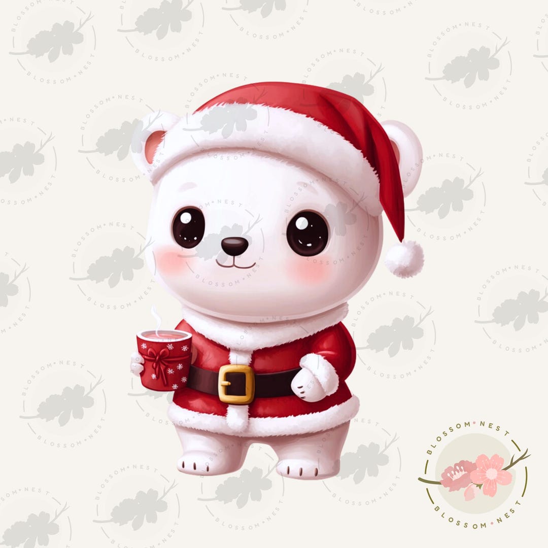 Cute Santa Bear Clipart PNG, Kawaii Santa Bear Sticker, Christmas Bear ...