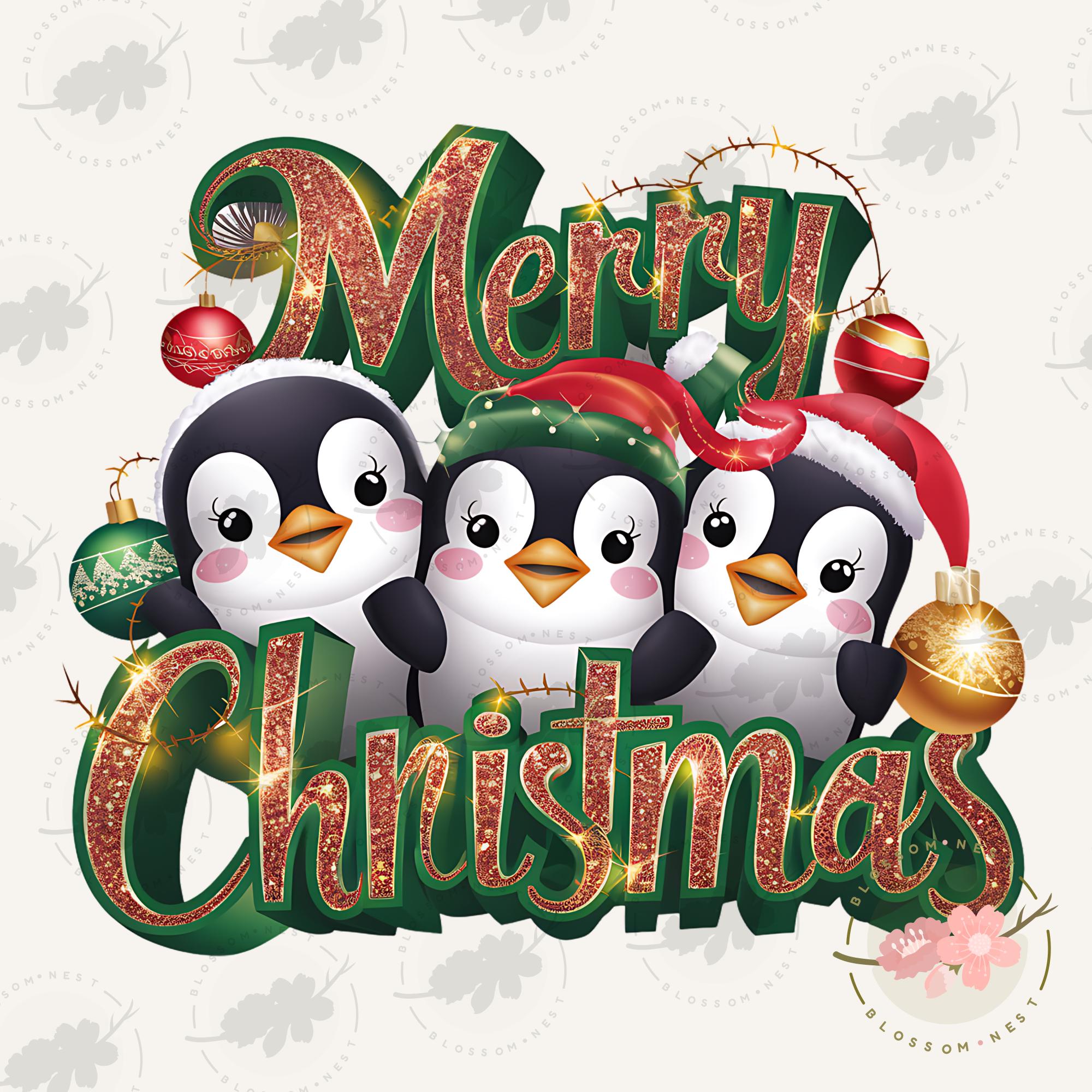 Merry Christmas Penguins Png, Penguin Trio, Kawaii Christmas Penguin ...