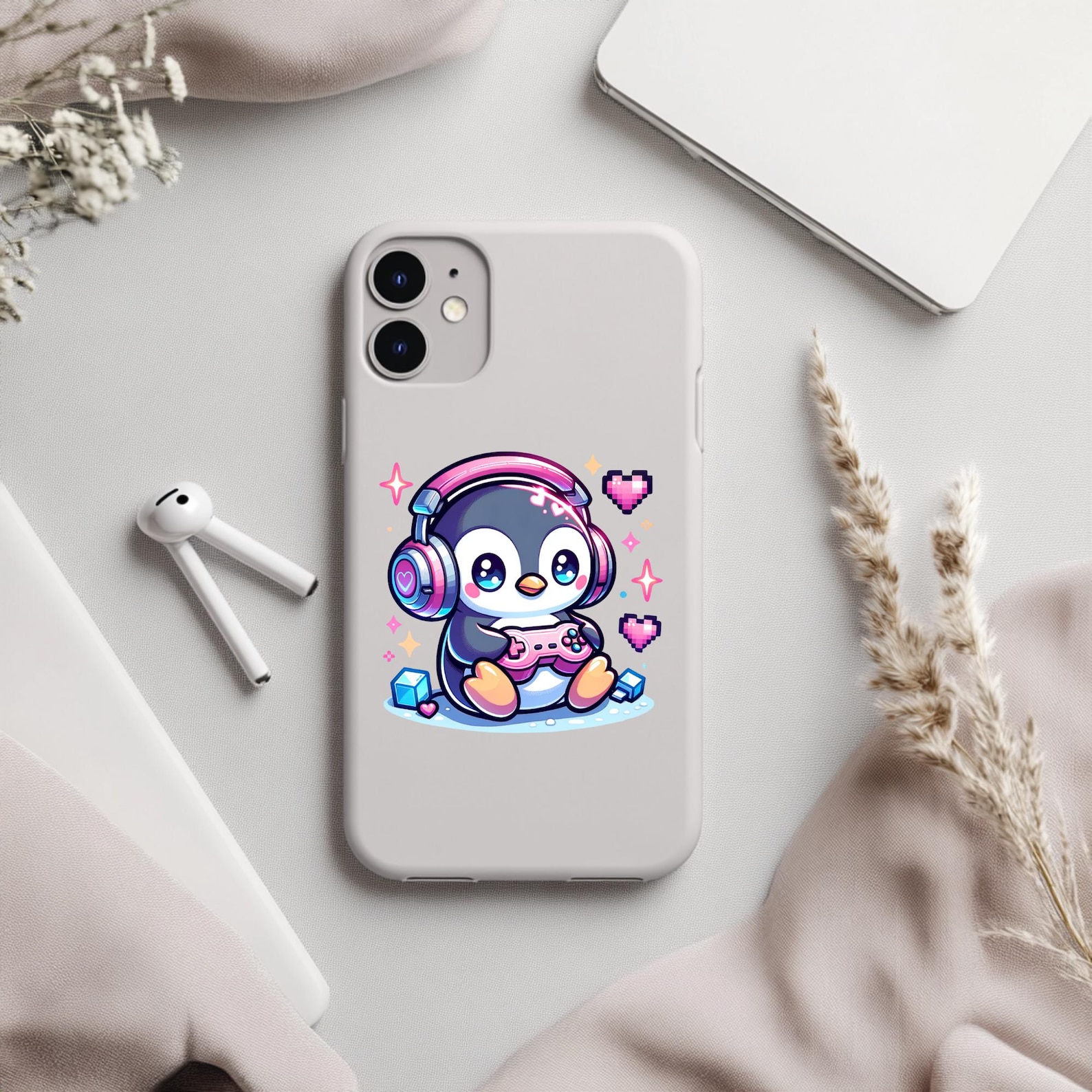 Kawaii Penguin Gamer Png, Penguin Sticker, Pink Animals, Penguin ...
