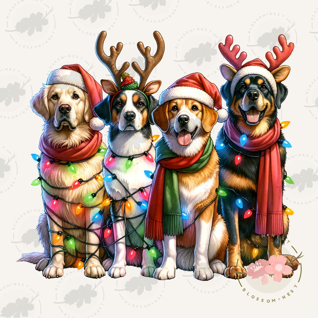 Christmas Dogs Squad Png, Christmas Lights Png, Dog Lover Png, Cute ...