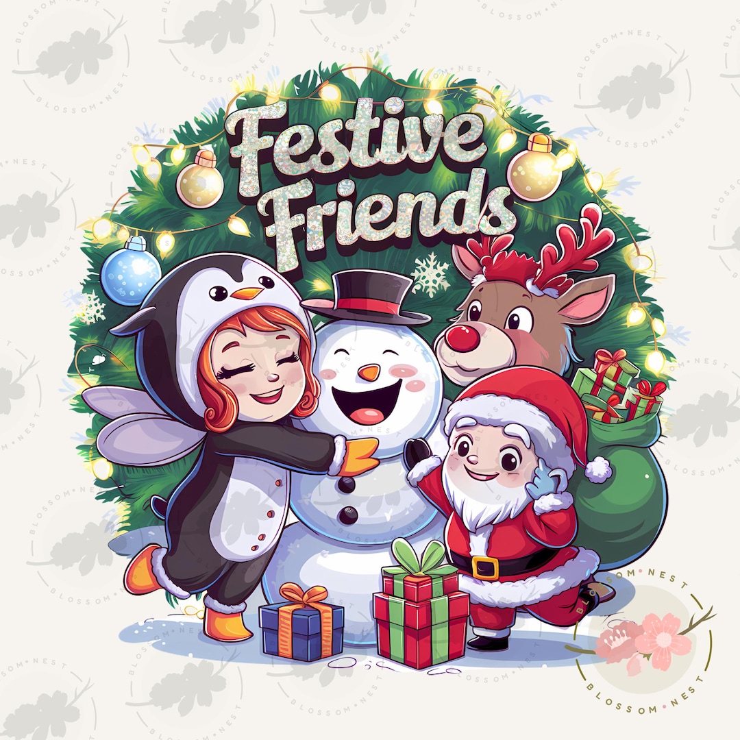 Santa's Festive Friends Squad Clipart PNG, Christmas Santa Squad Png ...