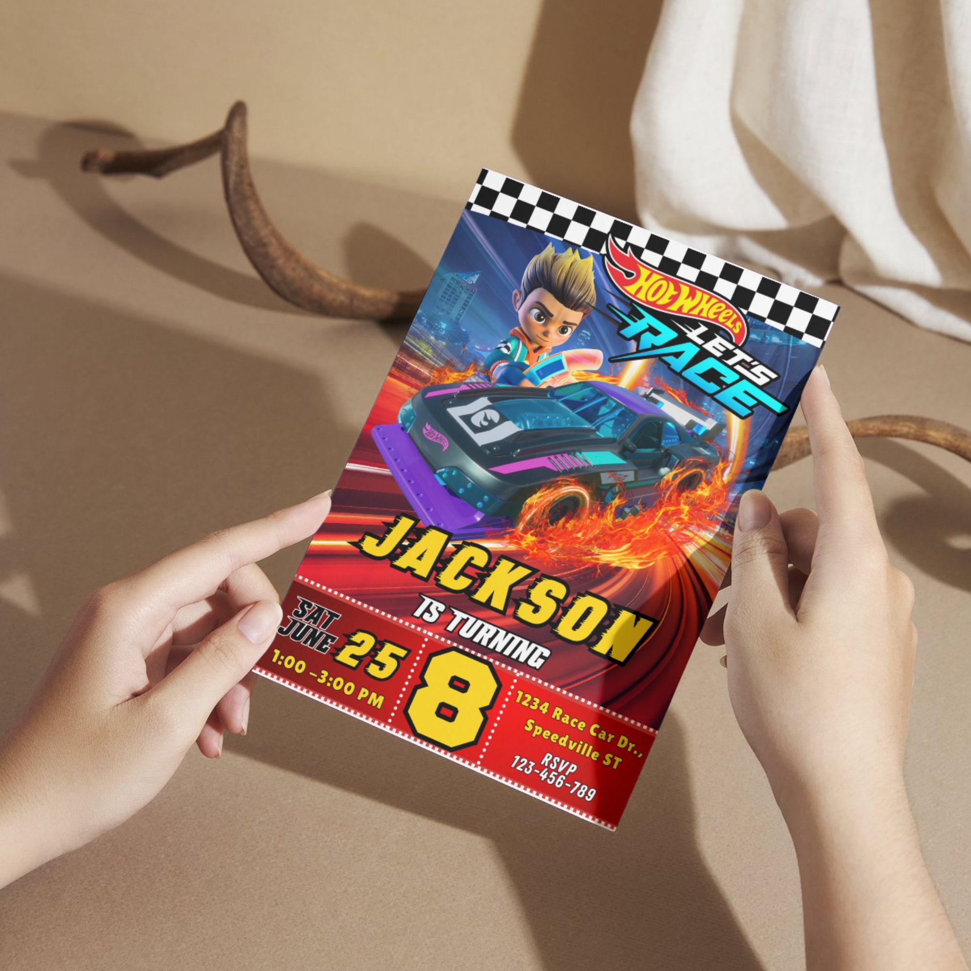 Hot Wheels Invitation Card, Lets Race Editable Template, Quick and Easy ...
