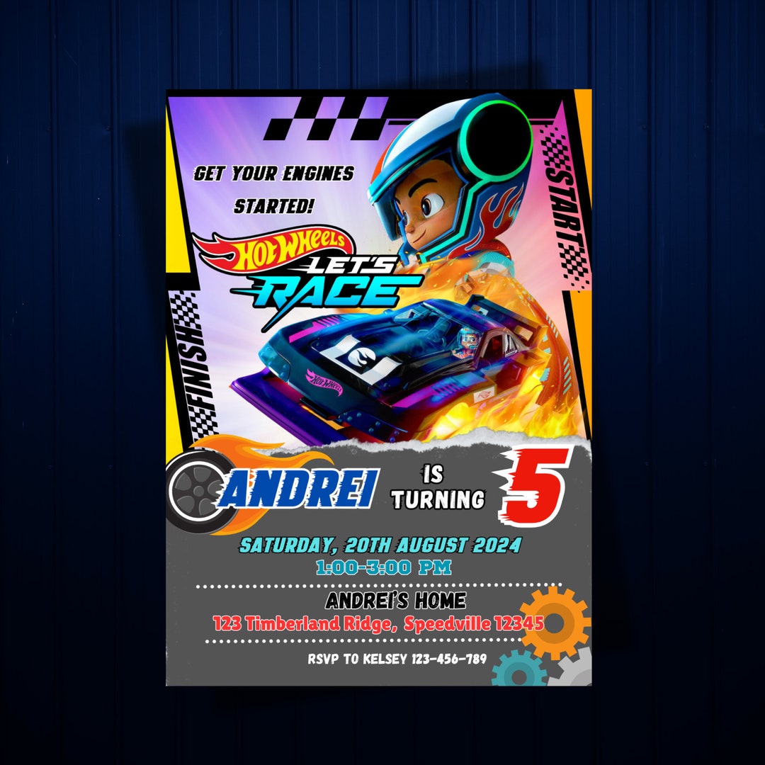 Hot Wheels Lets Race Invitation Card Editable Template, Quick and Easy ...