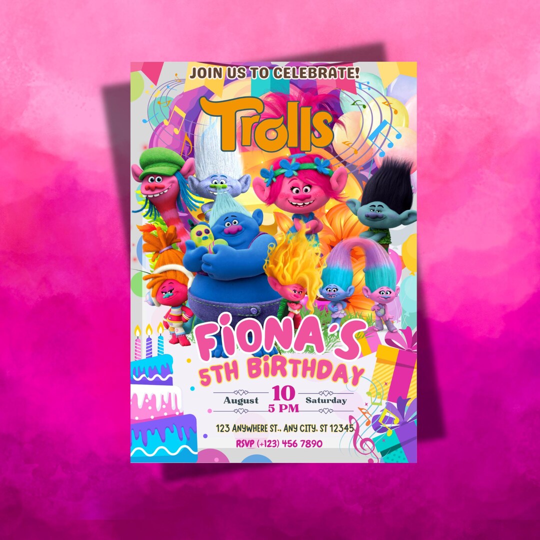 Editable Trolls Invitation Card, Trolls Band Together Invitation ...