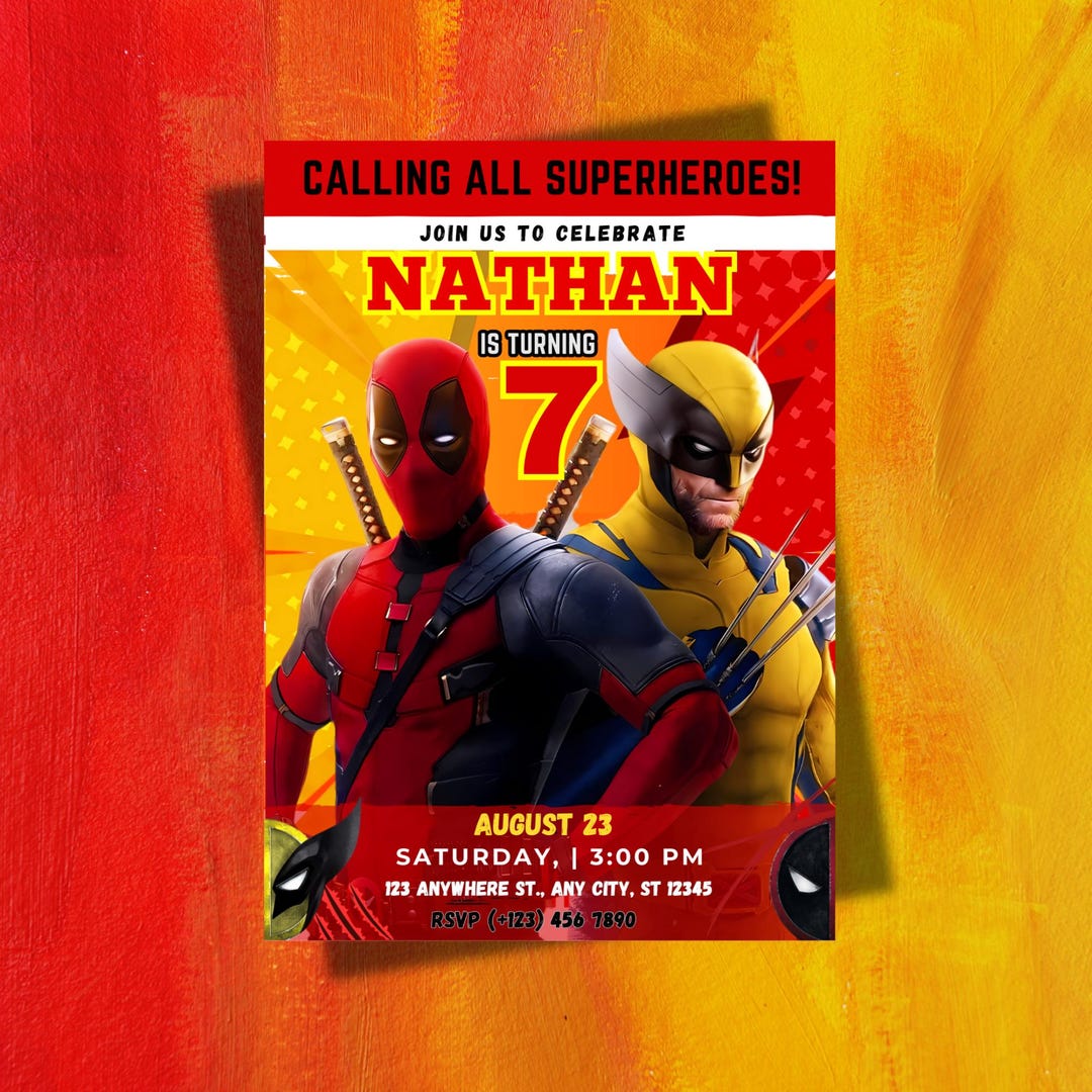 Deadpool and Wolverine Invitation Card, Marvels, Xmen Editable Template ...