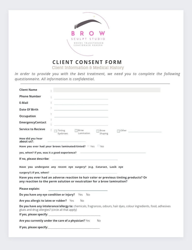Brow Lamination Consent Form - Etsy