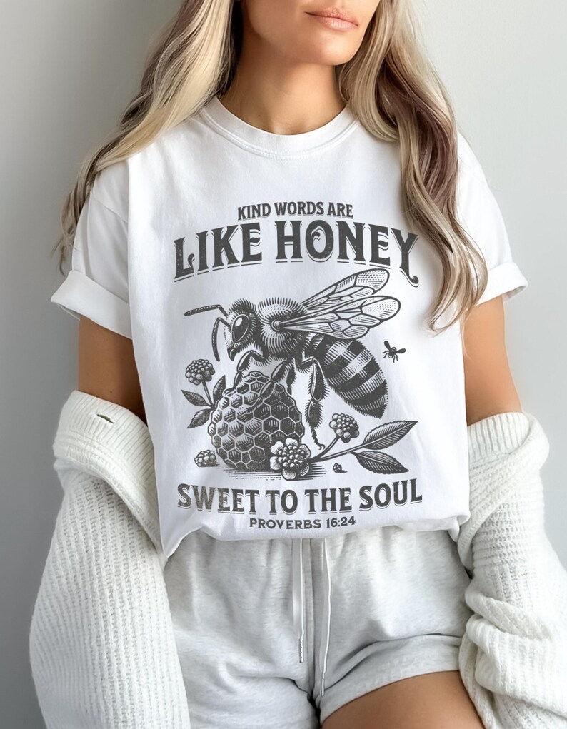 Camiseta cristiana con colores reconfortantes, "Las palabras amables ...