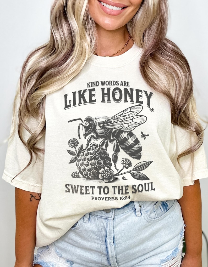 Camiseta cristiana con colores reconfortantes, "Las palabras amables ...