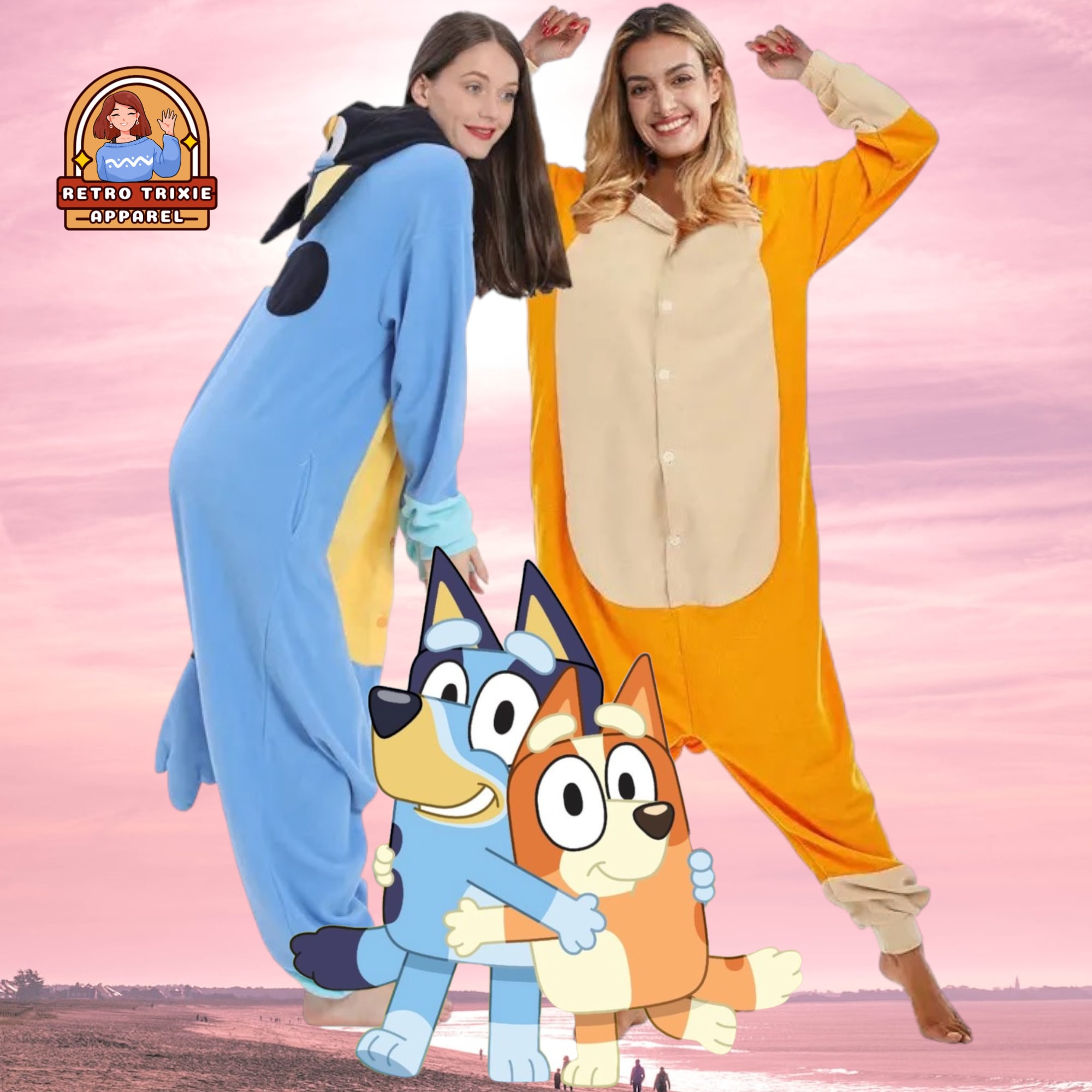 Bluey and Bingo Cartoon Fans Pajamas, Adult Kigurumi Cosplay Onesie ...