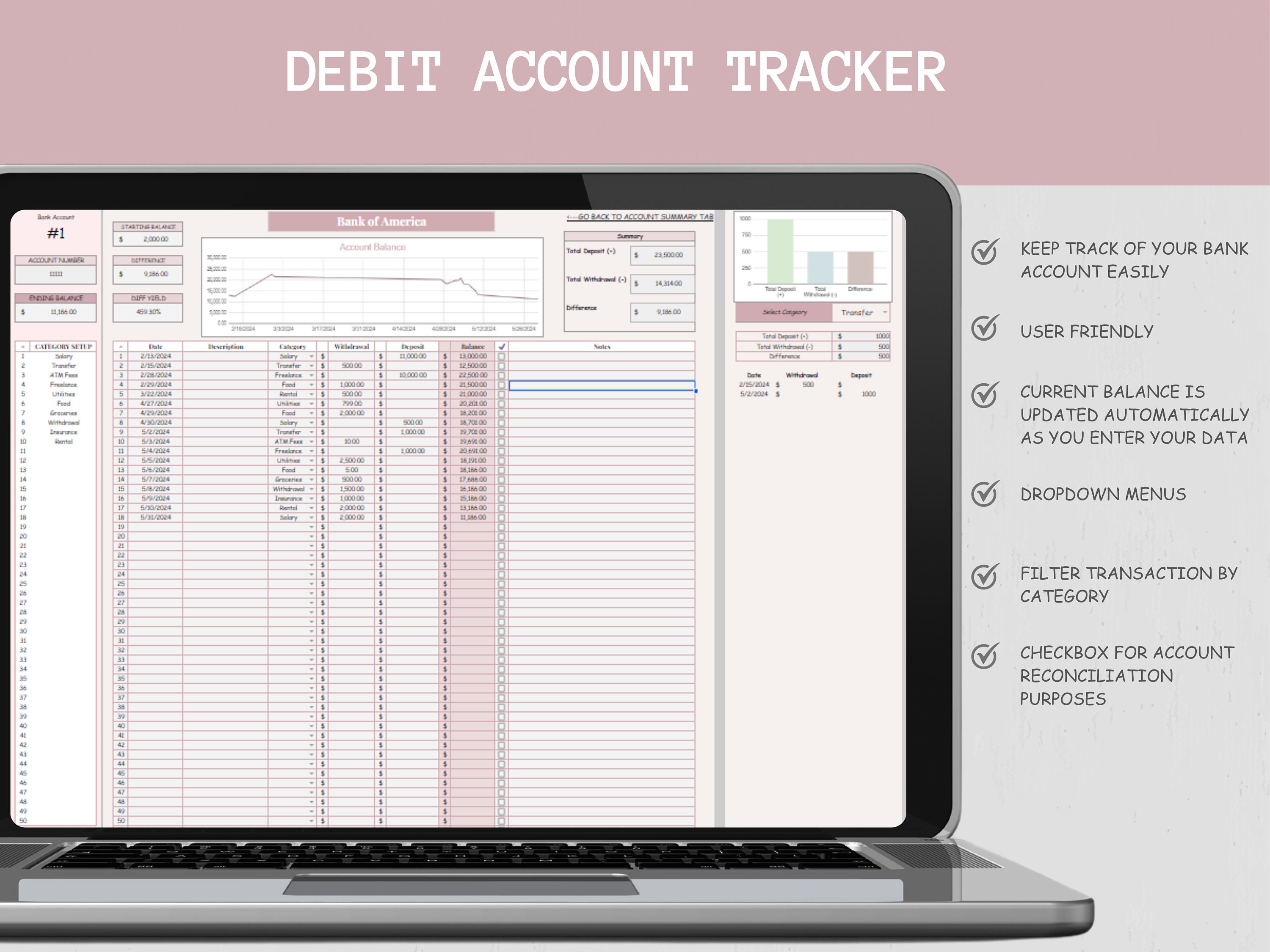 Bank Account Tracker, Google Sheets Financial Tracker, Savings Planner ...