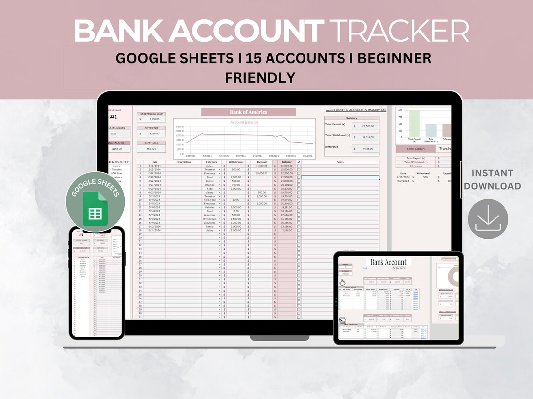 Bank Account Tracker, Google Sheets Financial Tracker, Savings Planner ...