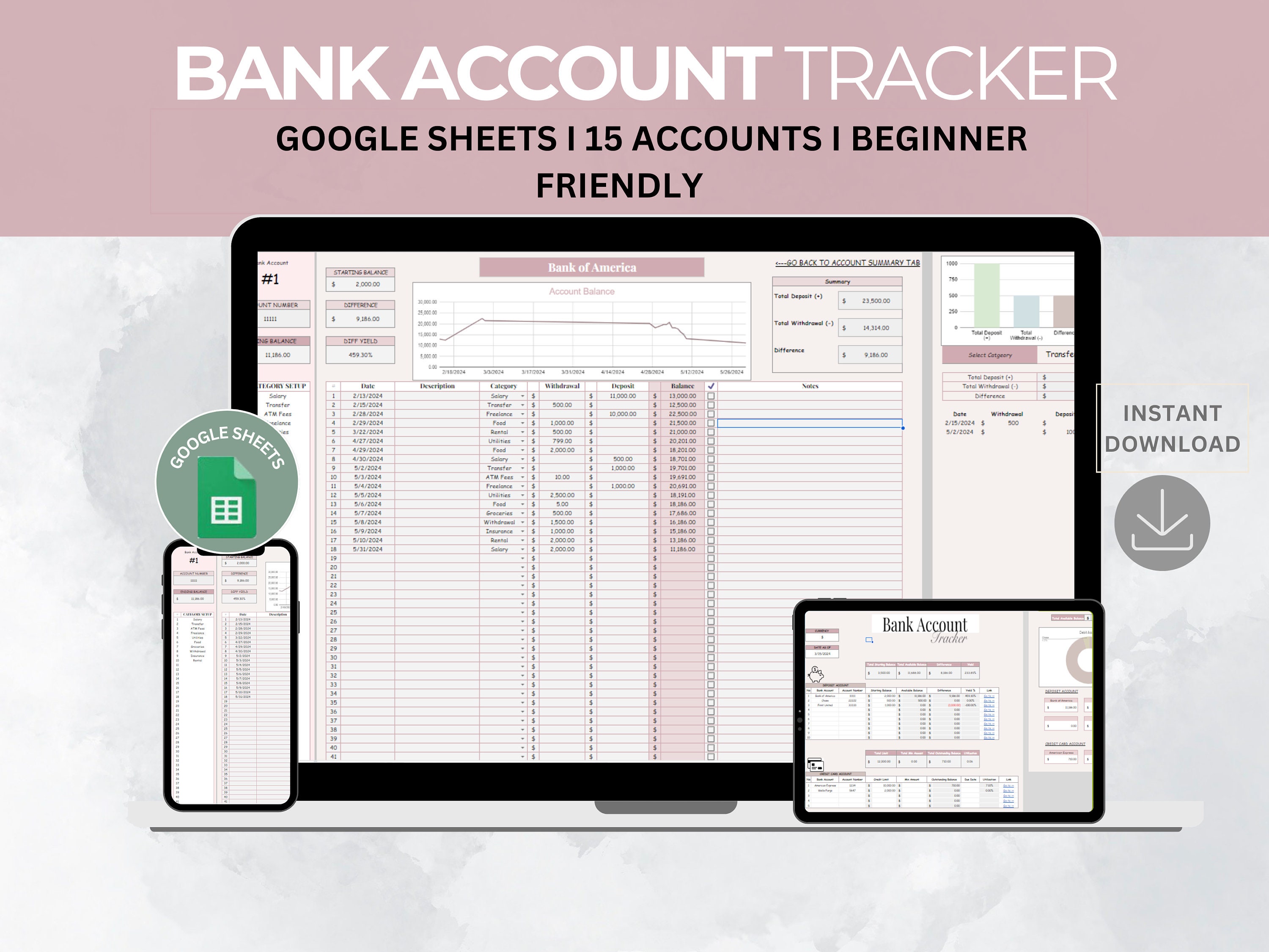 Bank Account Tracker, Google Sheets Financial Tracker, Savings Planner ...