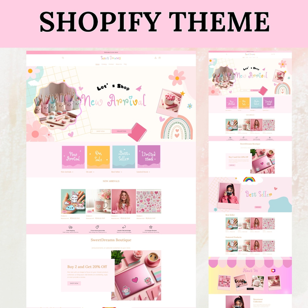 Shopify Theme, Shopify Website Template for Boutique, Pink Shopify ...