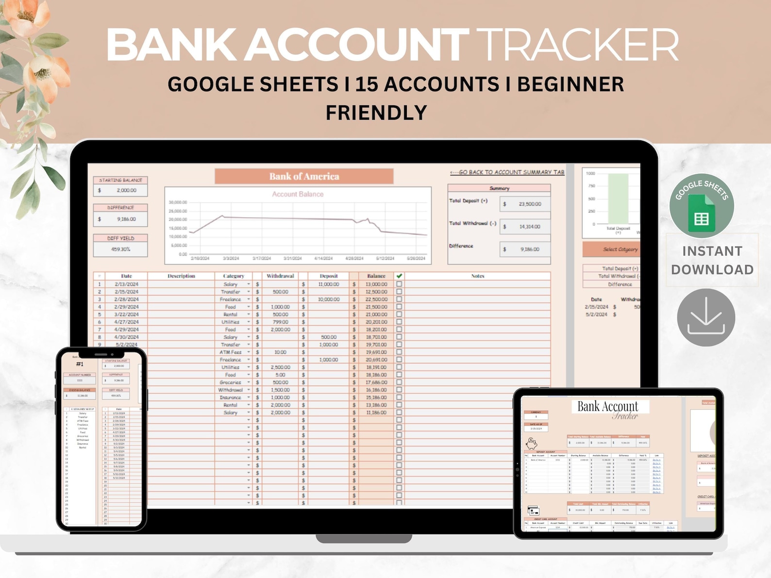Bank Account, Spreadsheet Tracker, Google Sheets Financial Tracker ...