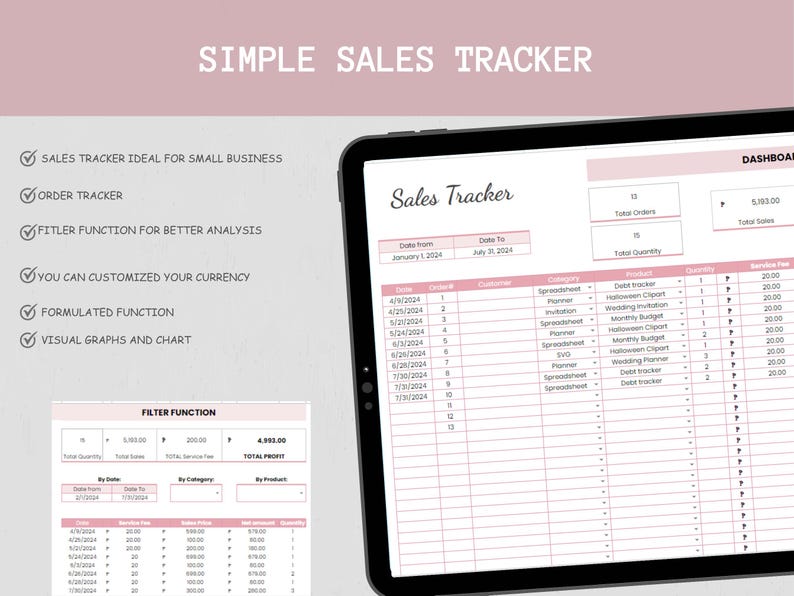 Sales Tracker Dashboard Google Sheets Spreadsheet for Small Business ...