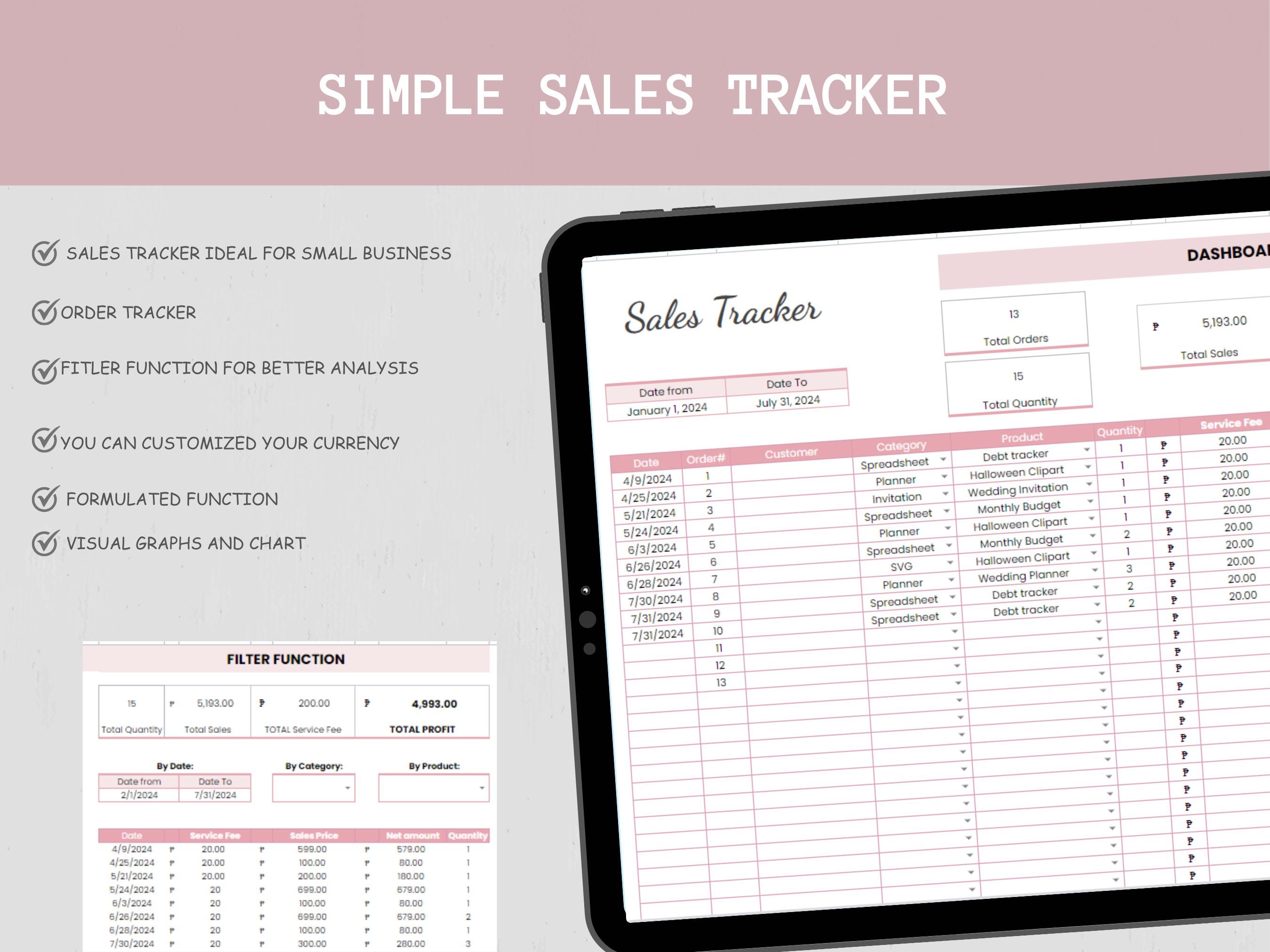 Sales Tracker Dashboard Google Sheets Spreadsheet for Small Business ...
