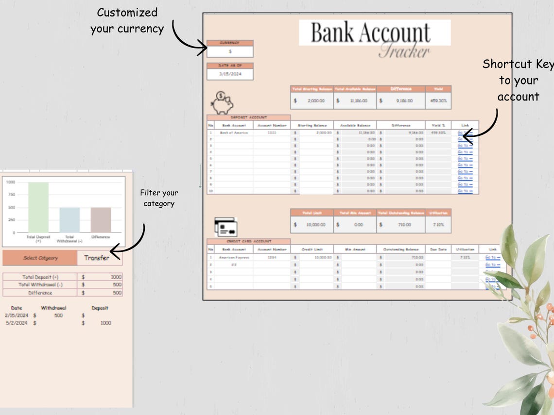 Bank Account, Spreadsheet Tracker, Google Sheets Financial Tracker ...