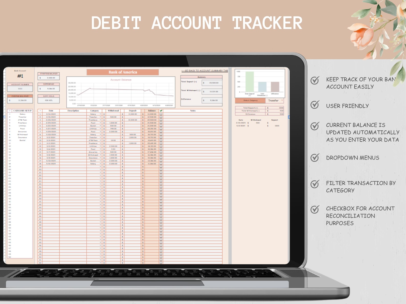 Bank Account, Spreadsheet Tracker, Google Sheets Financial Tracker ...