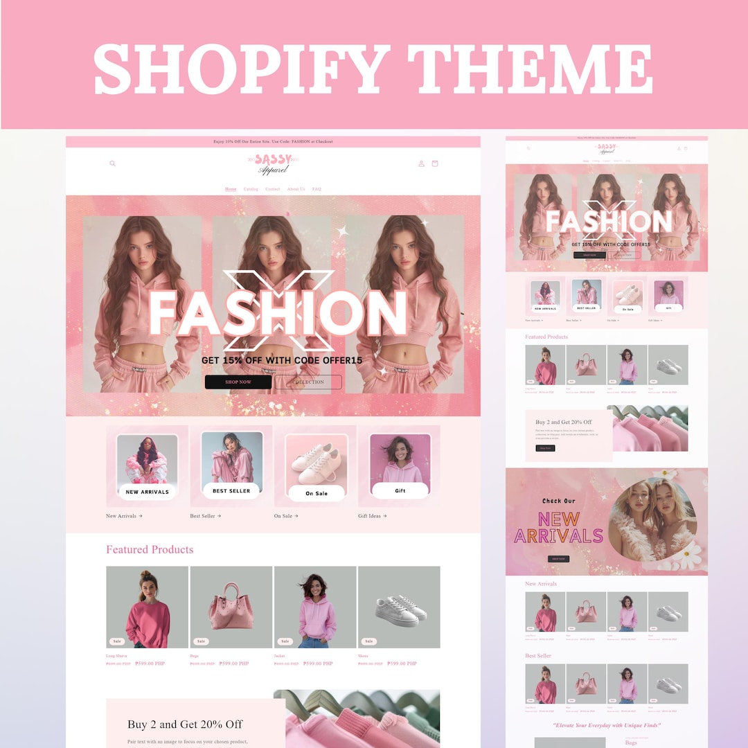 Shopify Theme, Shopify Website Template for Boutique, Pink Shopify ...