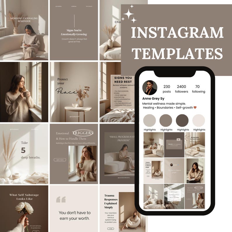 Therapist Instagram Templates for Mental Health Psychologists, Editable ...