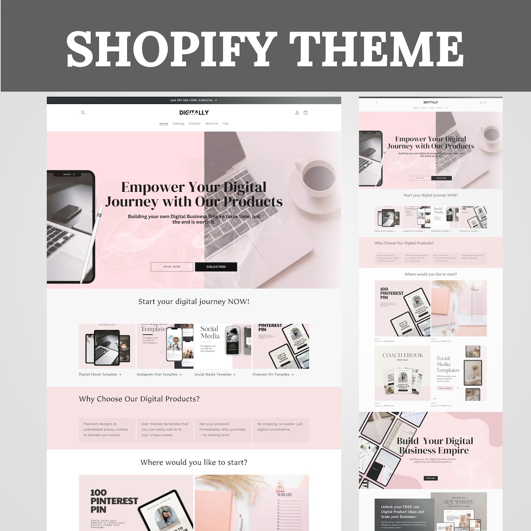 Shopify Theme Digital Products, Pink Shopify Website Template, Black ...