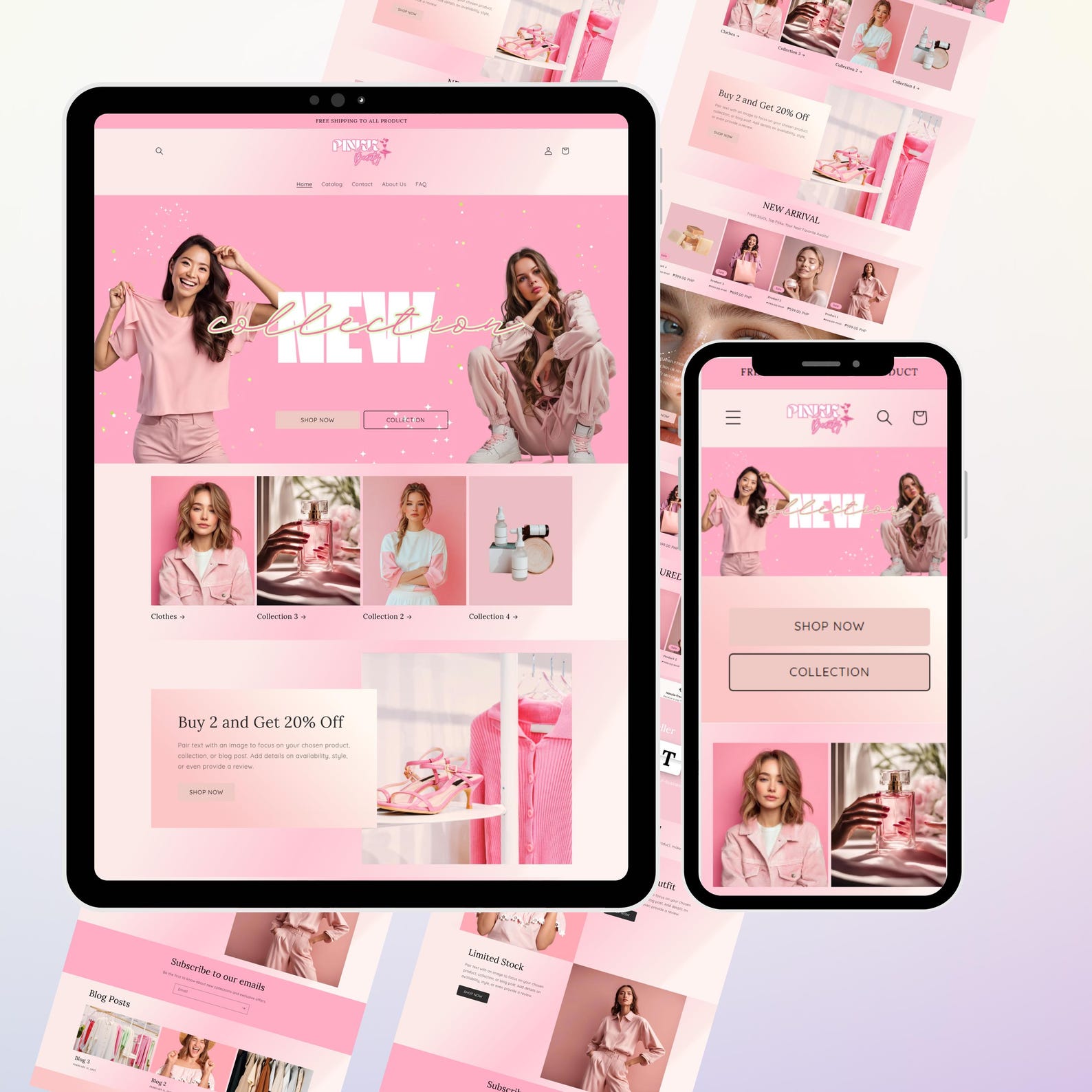 Shopify Theme, Website Template for Boutique, Shopify Template, Pink ...
